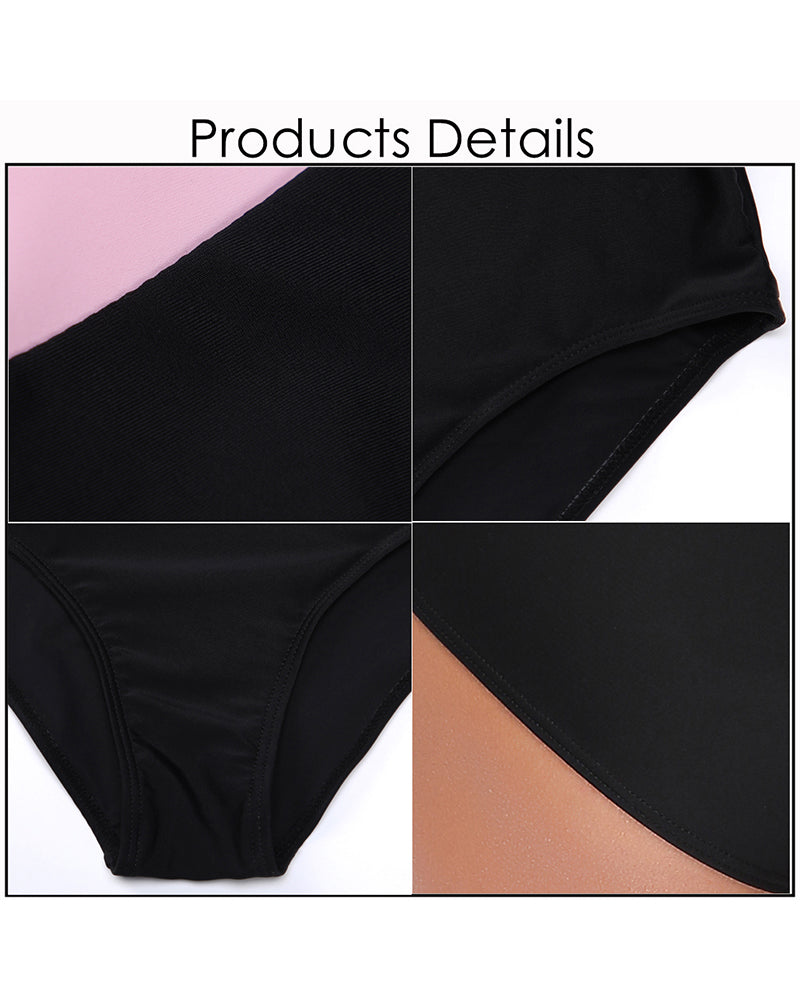 Black Pink High Neck One Piece Bathing Suits for Women Crop Monokini ...